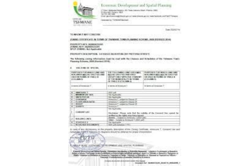 Tshwane Zoning Certificate - B-Plan Pro